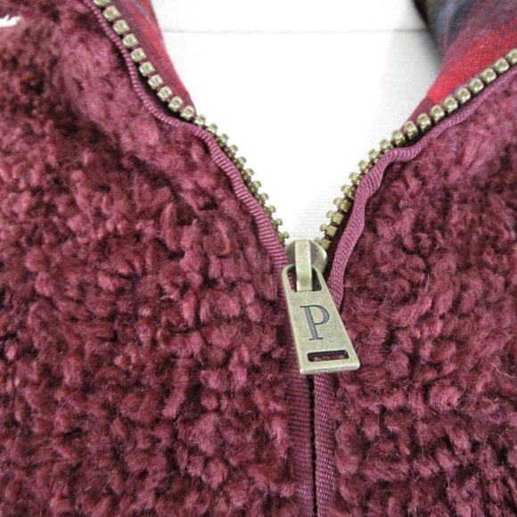 Pendleton | Jackets & Coats | Pendleton Red Maroon Plaid Fuzzy Full Zip ...